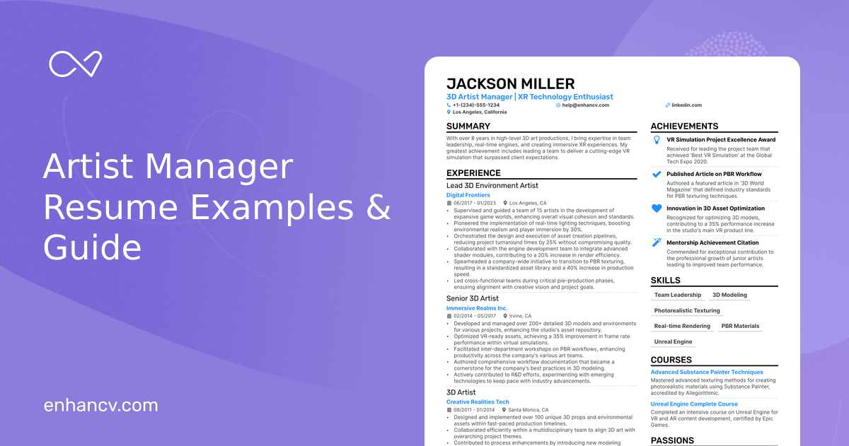 10 Artist Manager Resume Examples & Guide for 2024