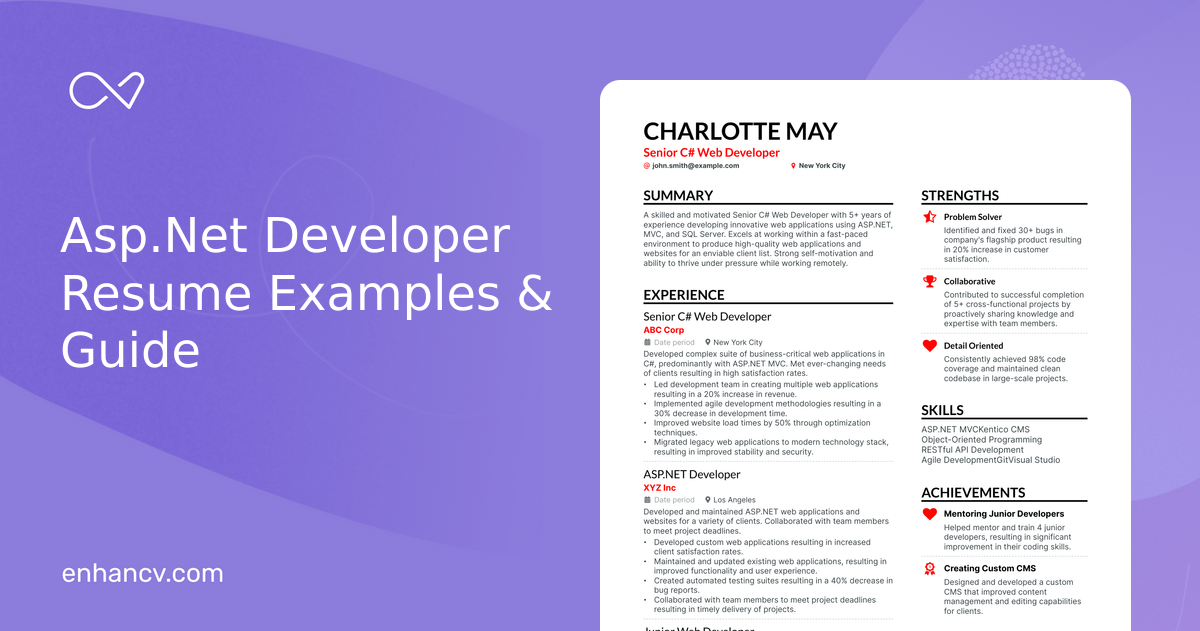 5 Asp.Net Developer Resume Examples & Guide for 2024