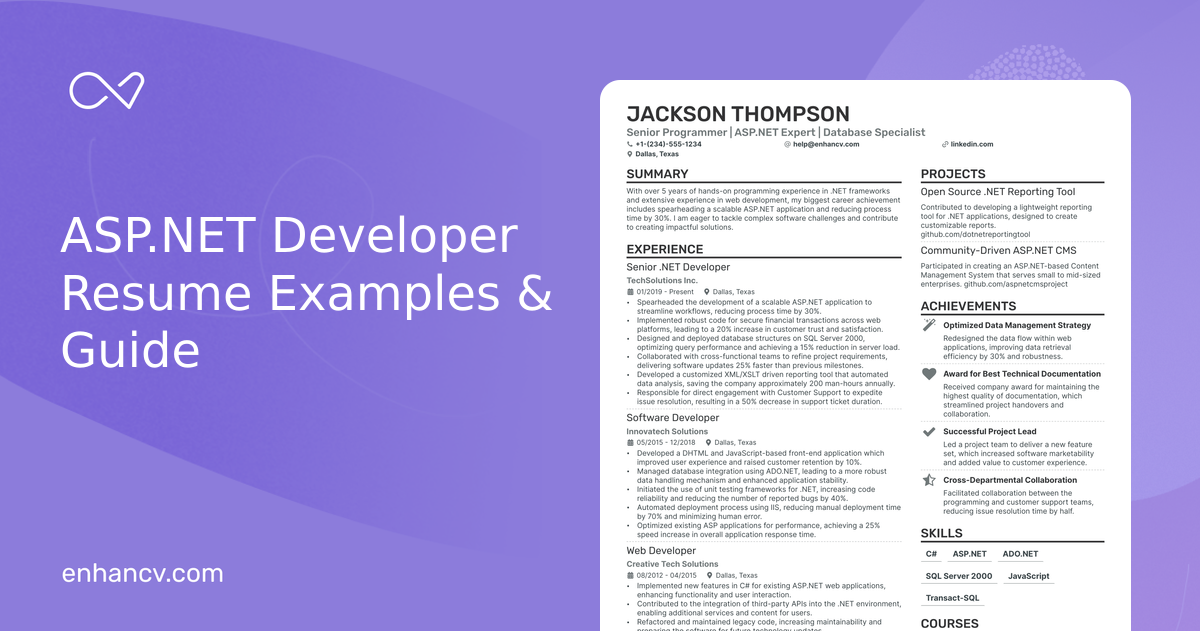 10 ASP.NET Developer Resume Examples & Guide for 2024