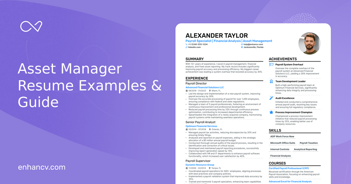 10 Asset Manager Resume Examples & Guide for 2024