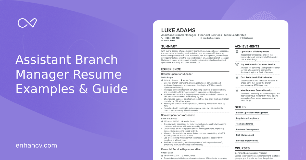 10 Assistant Branch Manager Resume Examples & Guide for 2024