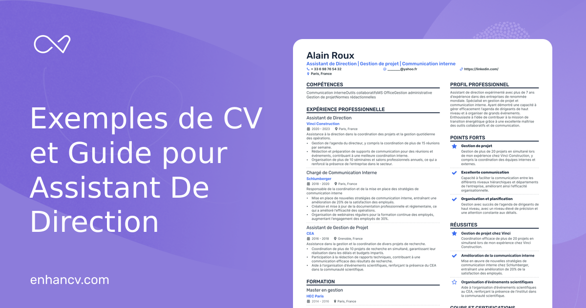 Exemples de CV pour Assistant de Direction pour 2024.