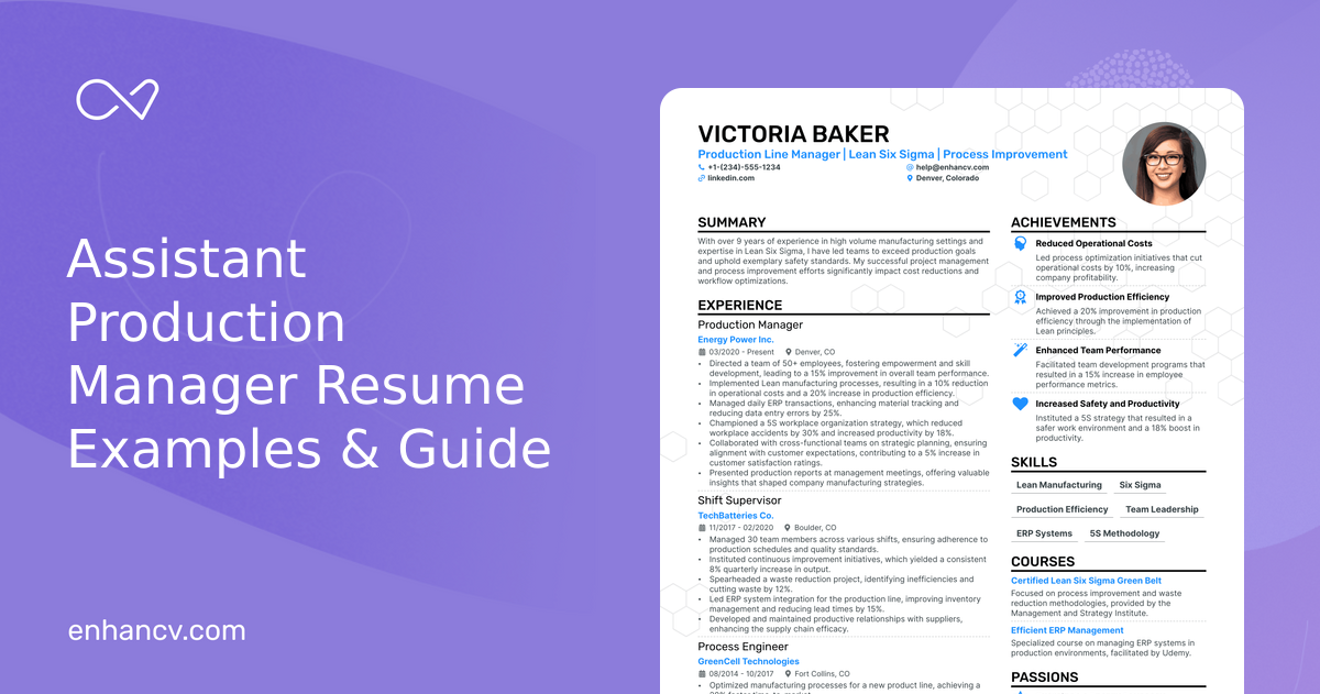 5 Assistant Production Manager Resume Examples & Guide for 2024