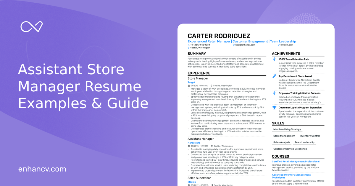 10 Assistant Store Manager Resume Examples, Templates & Guide for 2026