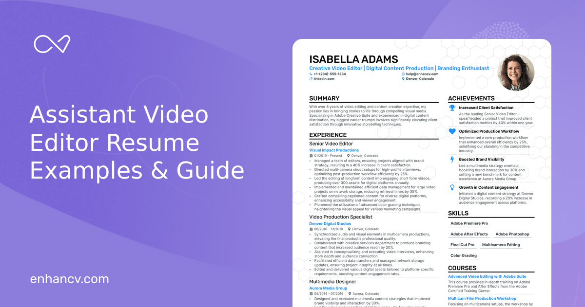 5 Assistant Video Editor Resume Examples & Guide for 2024