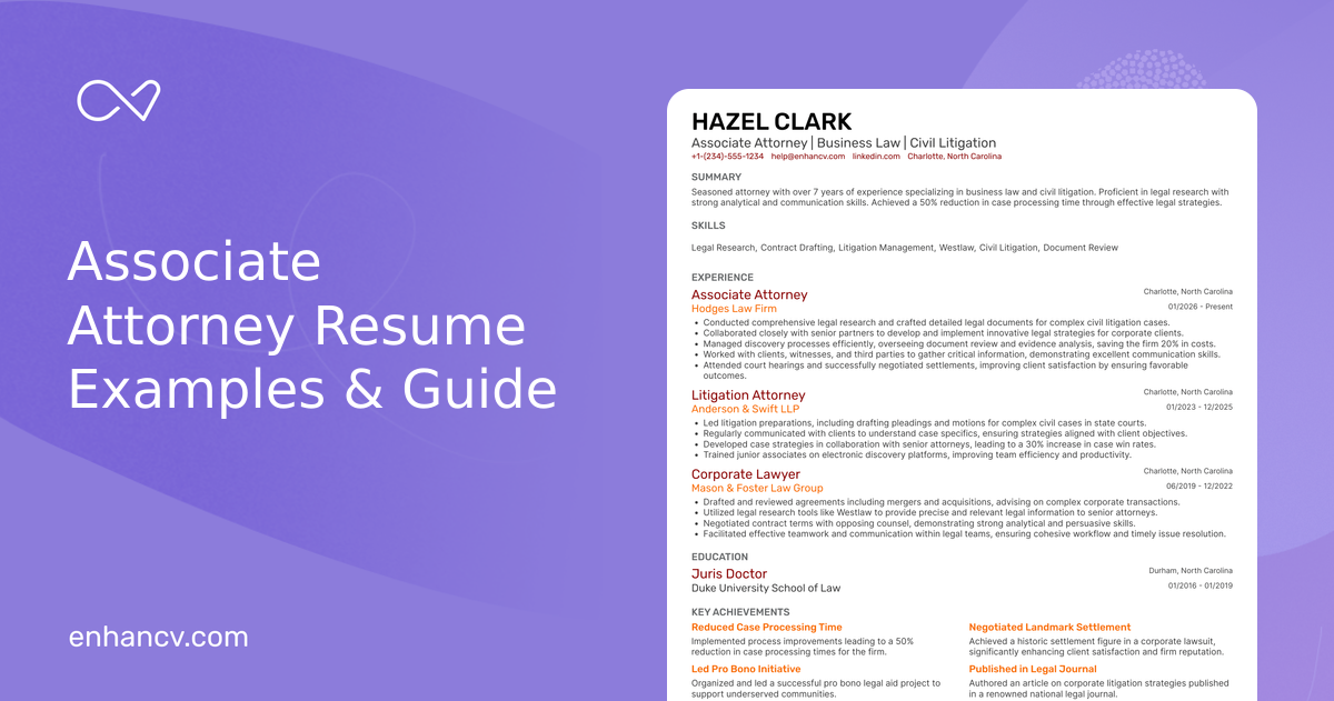10 Associate Attorney Resume Examples & Guide for 2026