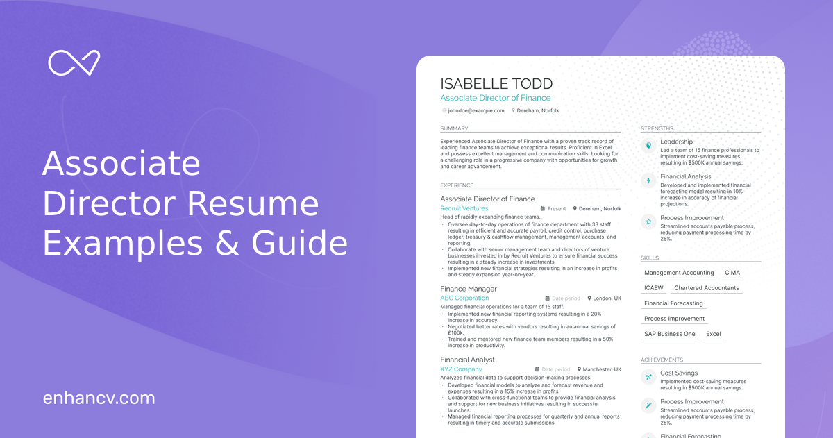 5 Associate Director Resume Examples & Guide for 2024
