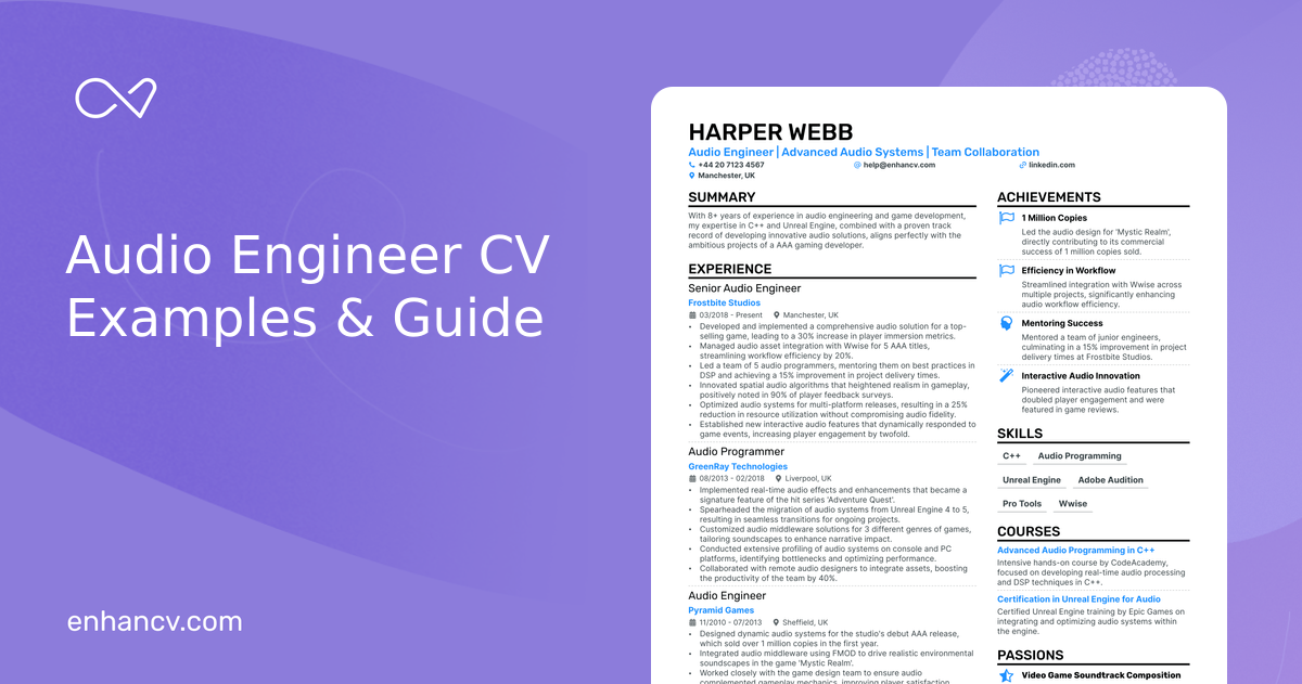 Audio Engineer CV Examples & Guide for 2026