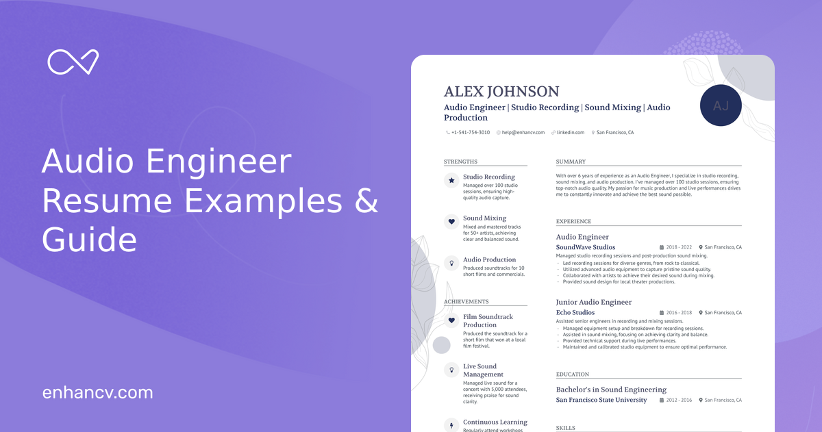 5 Audio Engineer Resume Examples & Guide for 2024