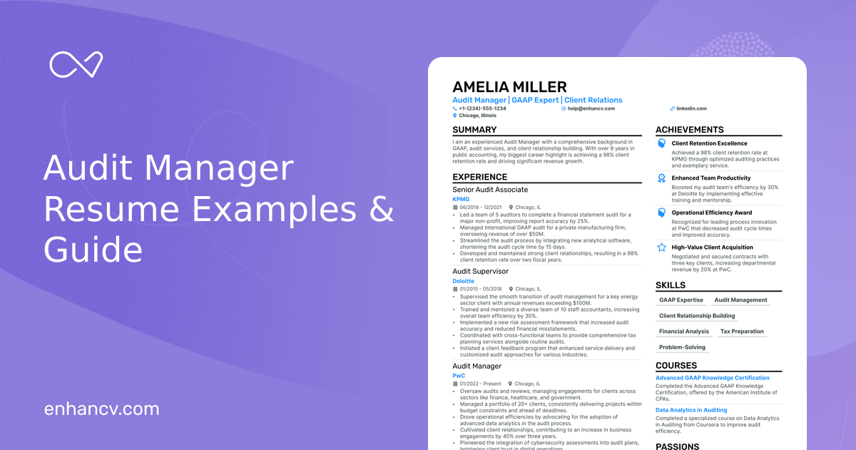 10 Audit Manager Resume Examples & Guide for 2026