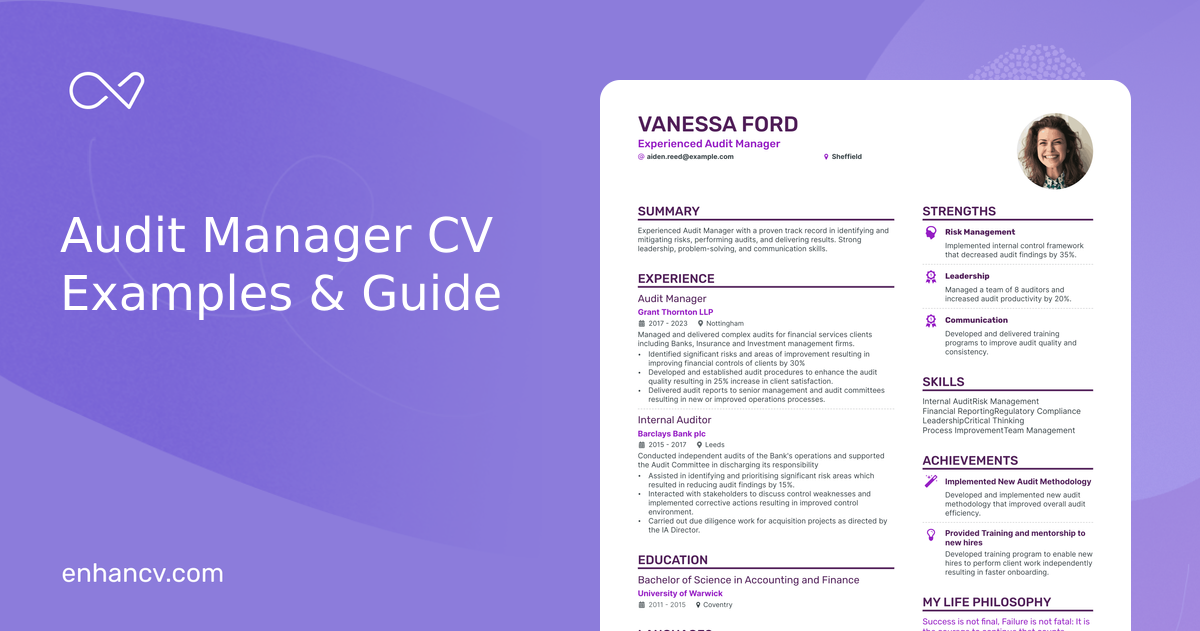3 Audit Manager CV Examples for 2024