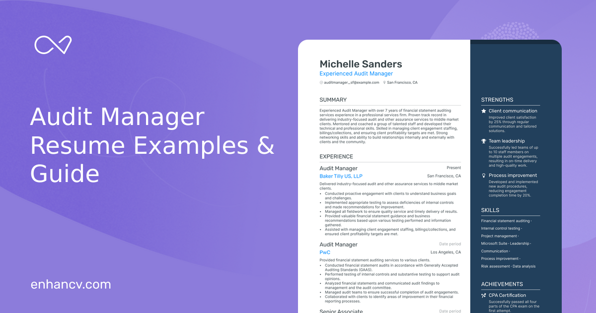 5 Audit Manager Resume Examples & Guide for 2024