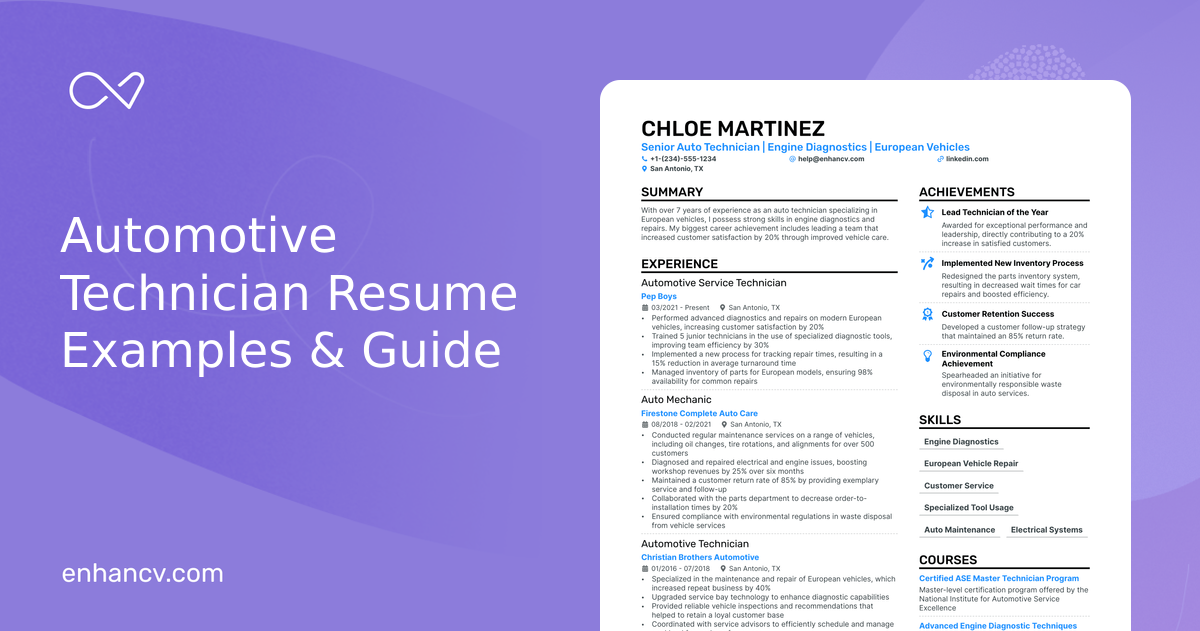 5 Automotive Technician Resume Examples & Guide for 2024