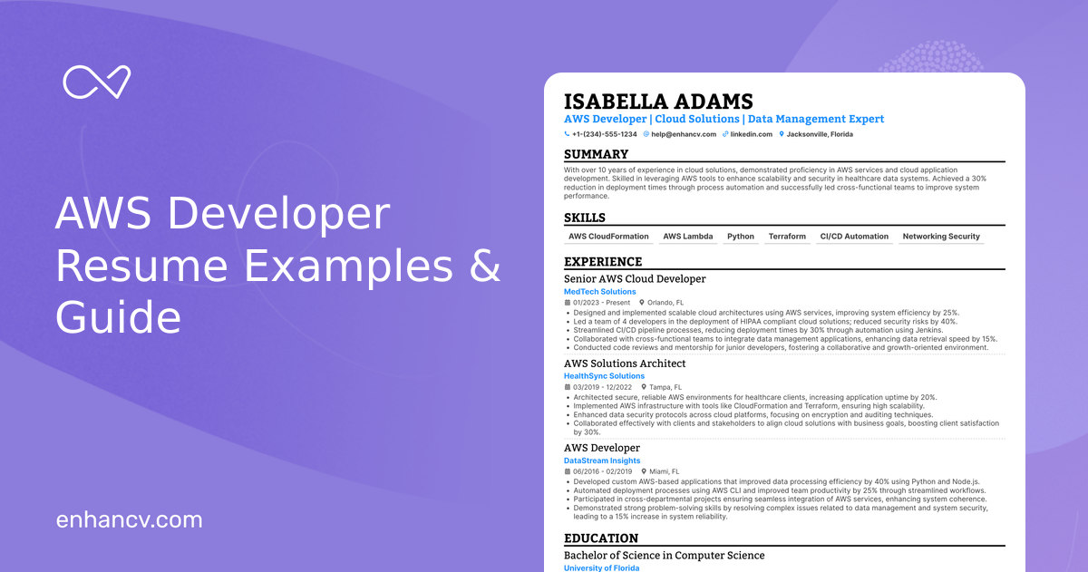 10 AWS Developer Resume Examples & Guide for 2026