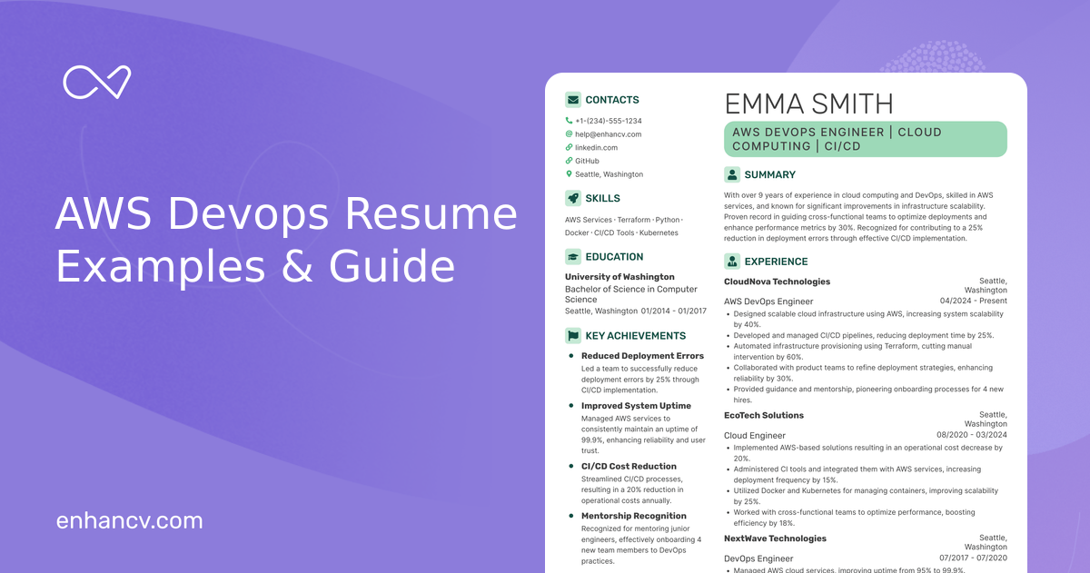 10 AWS Devops Resume Examples & Guide for 2026