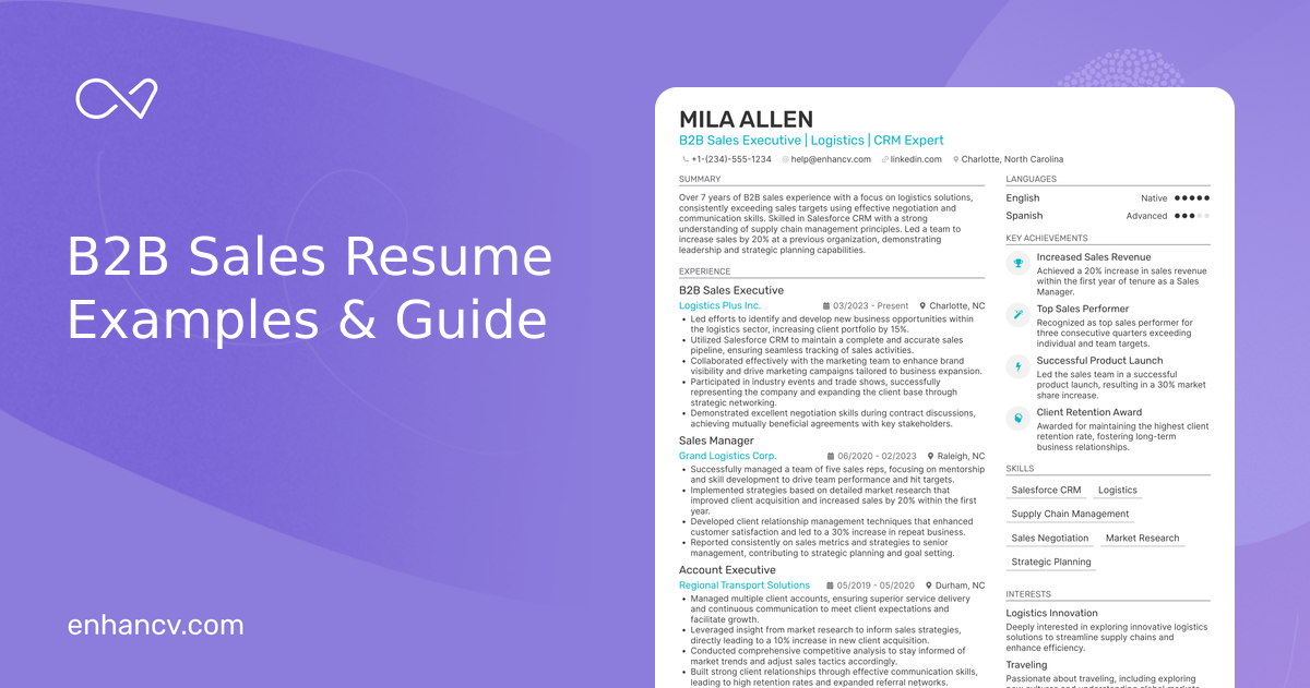 10 B2B Sales Resume Examples & Guide for 2026