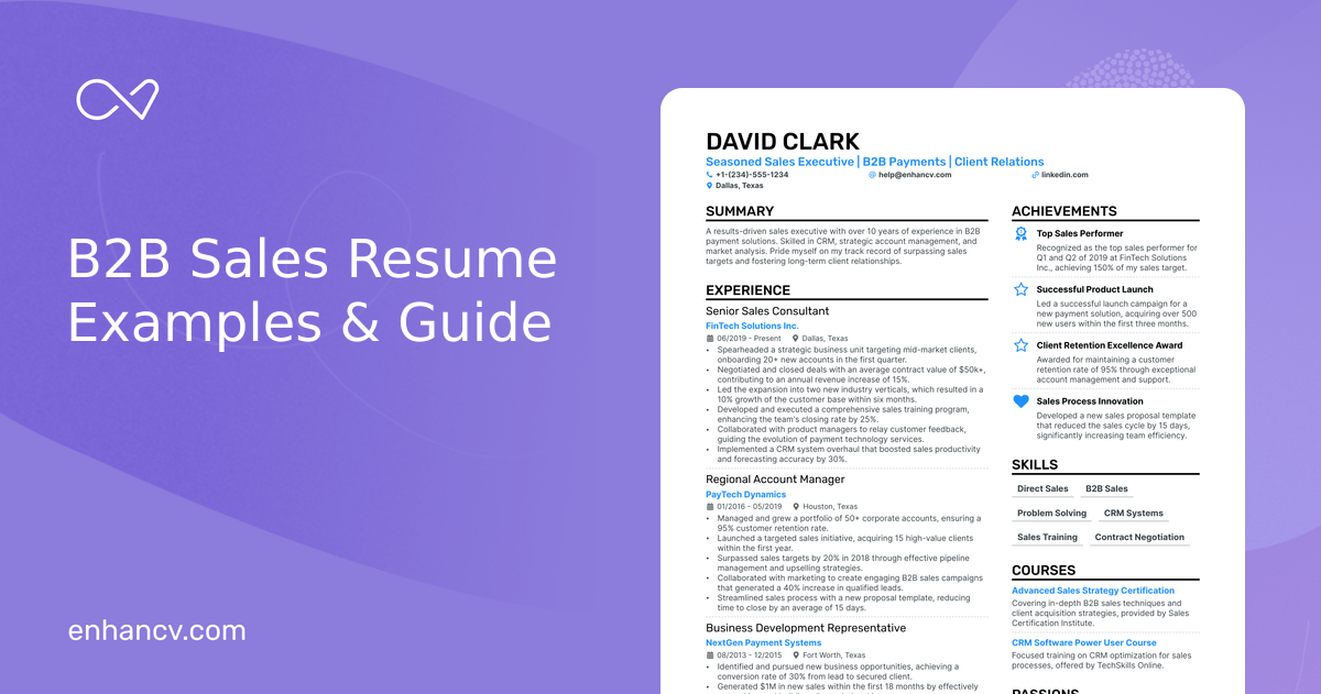 10 B2B Sales Resume Examples & Guide for 2024