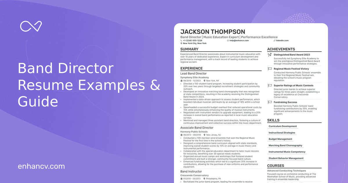 10 Band Director Resume Examples & Guide for 2024