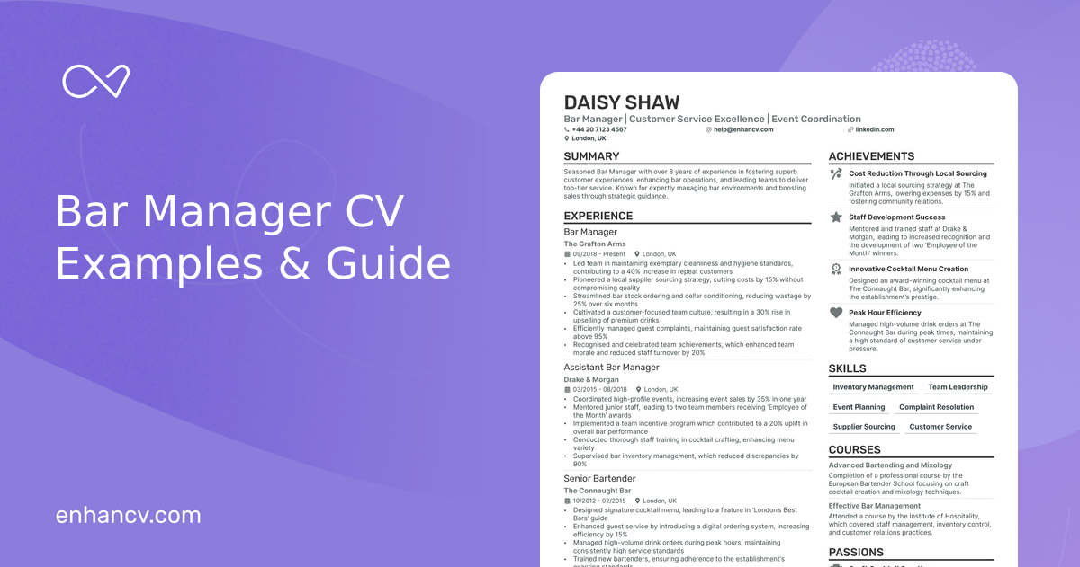 Bar Manager CV Examples & Guide for 2025