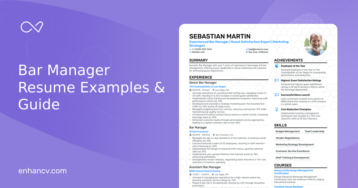 5 Bar Manager Resume Examples & Guide for 2024