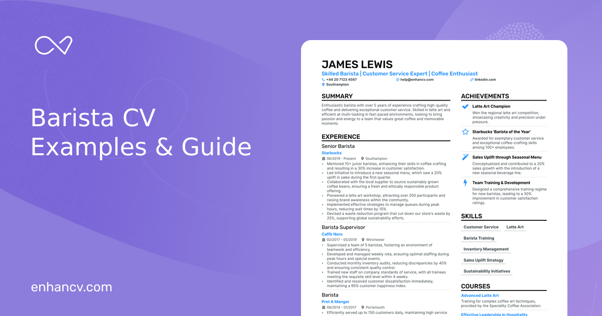 Barista CV Examples & Guide for 2026