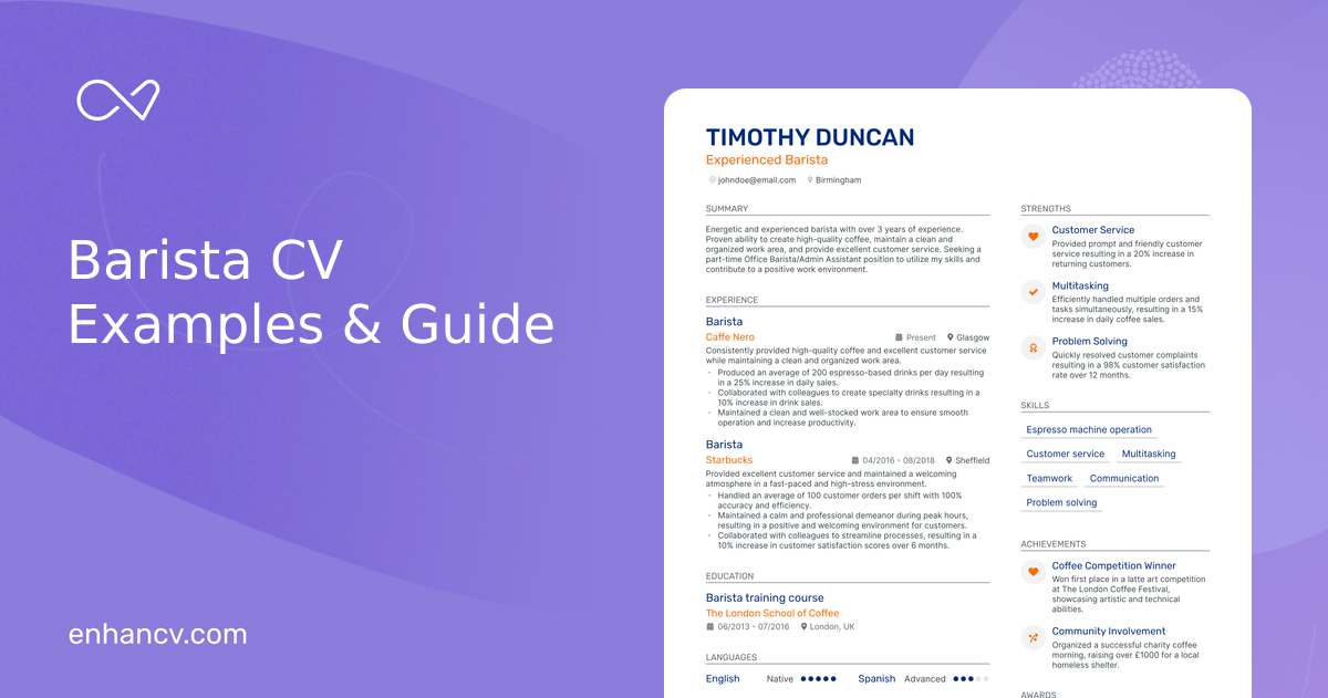 3 Barista CV Examples for 2024