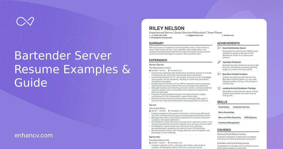 5 Bartender Server Resume Examples & Guide for 2024