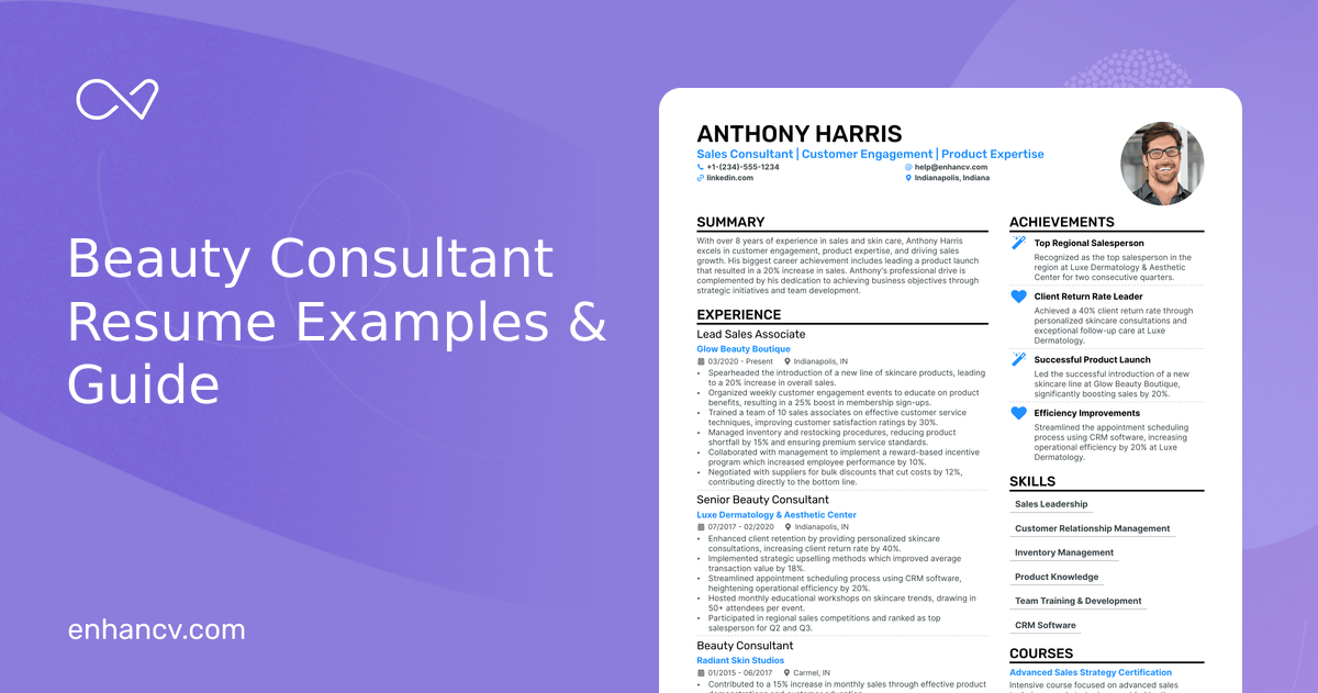 10 Beauty Consultant Resume Examples & Guide for 2024