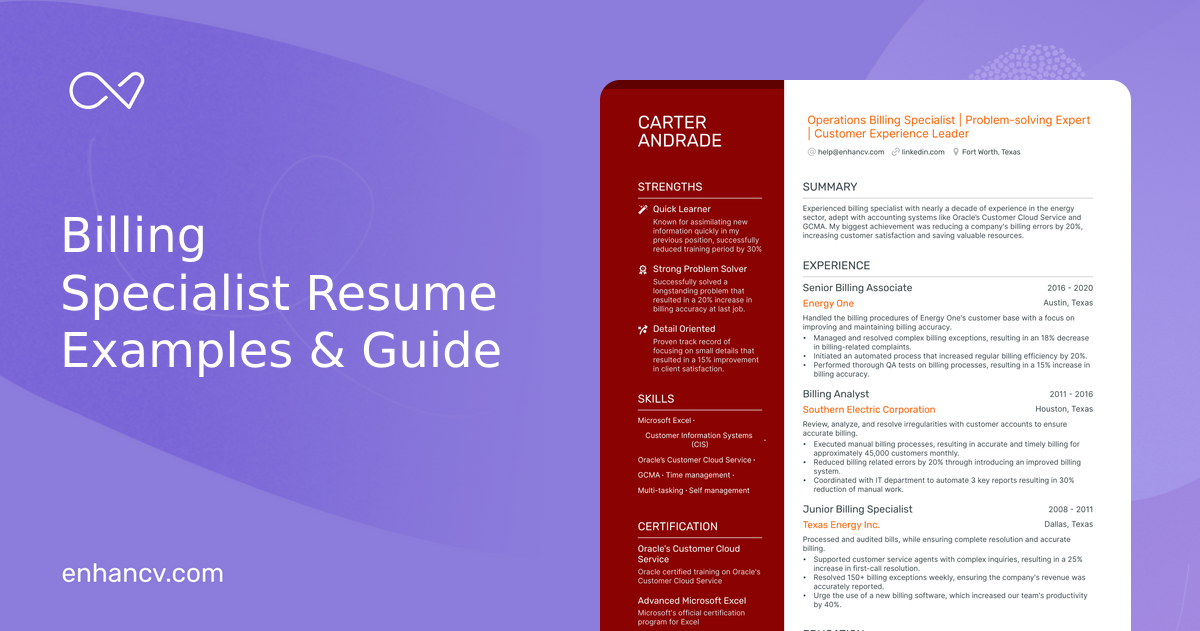 5 Billing Specialist Resume Examples & Guide for 2024