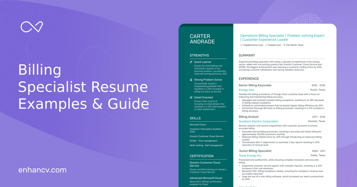 10 Billing Specialist Resume Examples & Guide for 2024
