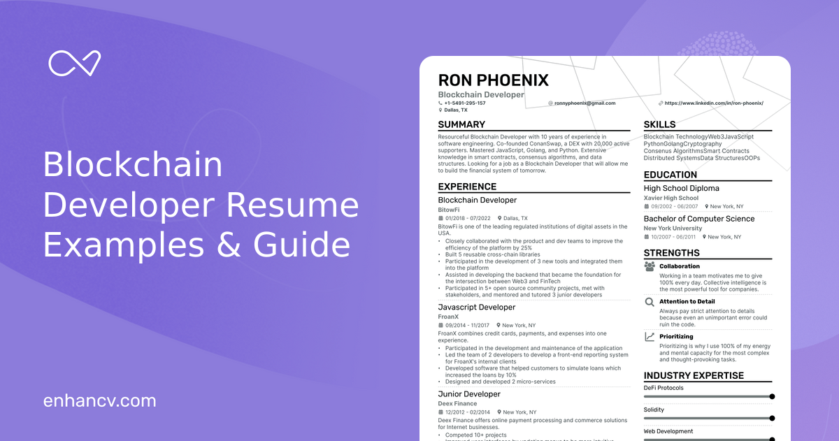 5 Blockchain Developer Resume Examples & Guide for 2024