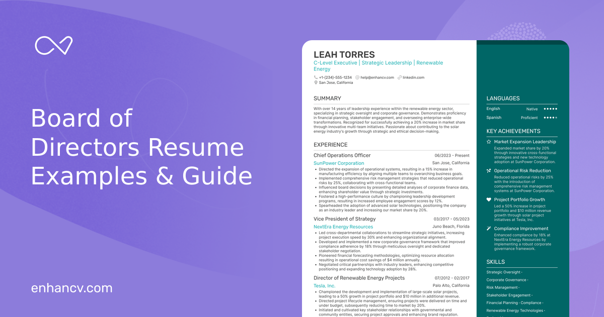 10 Board of Directors Resume Examples & Guide for 2026