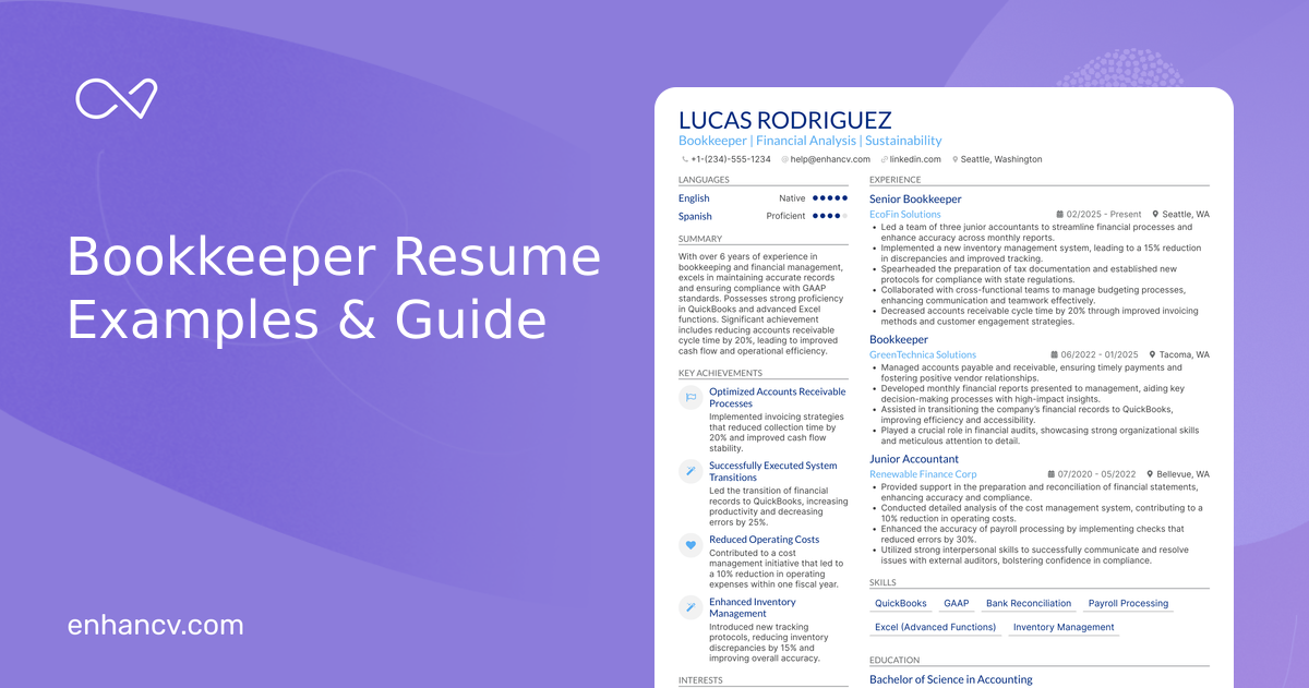 26 Bookkeeper Resume Examples & Guide for 2026