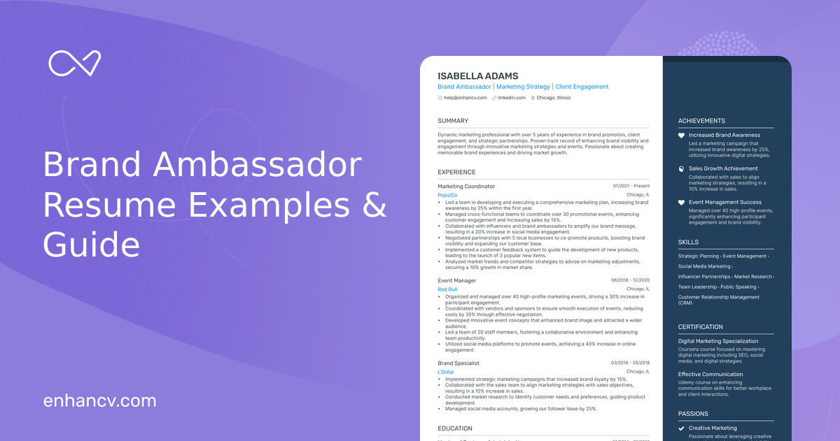 5 Brand Ambassador Resume Examples & Guide for 2024