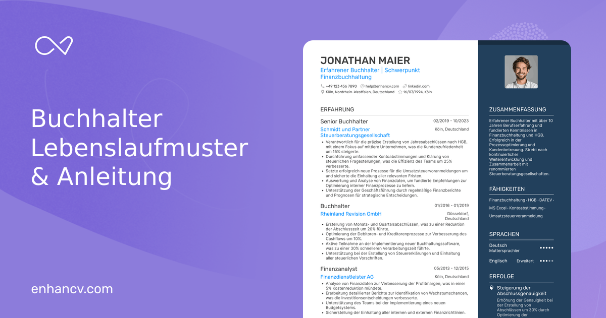 Lebenslauf Muster und Beispiele für Buchhalter 2025