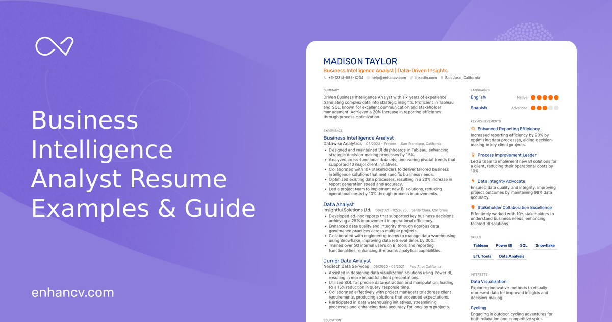 10 Business Intelligence Analyst Resume Examples & Guide for 2026