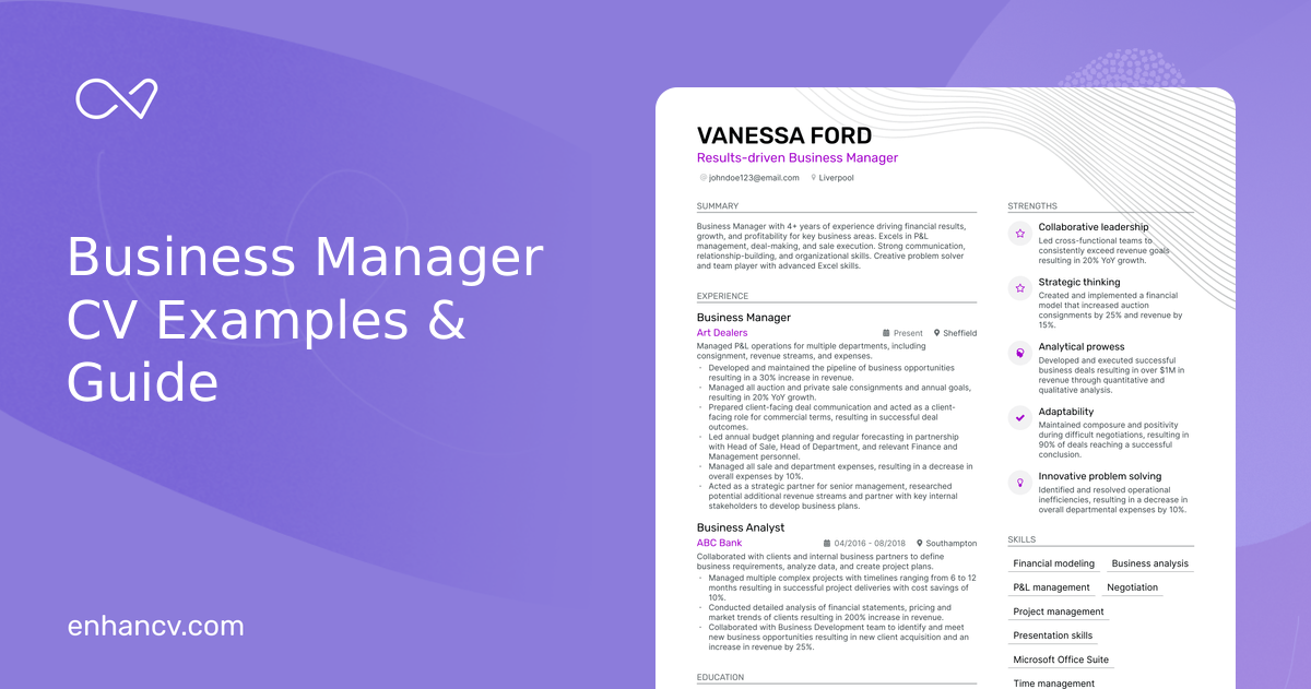 3 Business Manager CV Examples for 2024