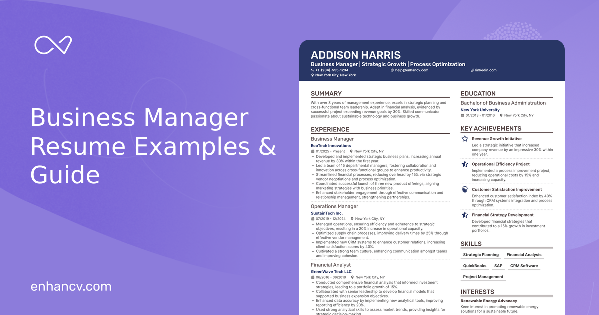 3 Business Manager Resume Examples & Guide for 2026