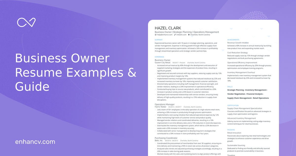 18 Business Owner Resume Examples & Guide for 2026