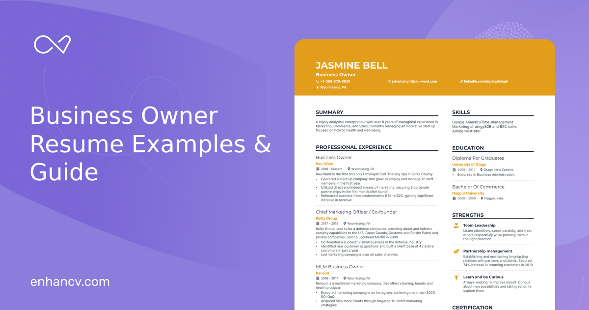 7 Business Owner Resume Examples & Guide for 2024