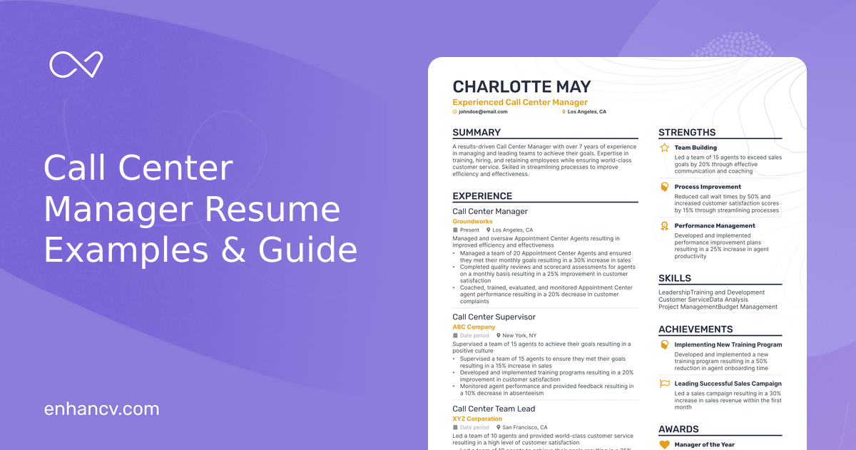 5 Call Center Manager Resume Examples & Guide for 2024