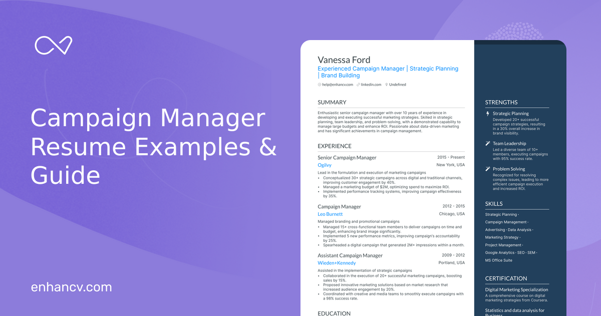 5 Campaign Manager Resume Examples & Guide for 2024