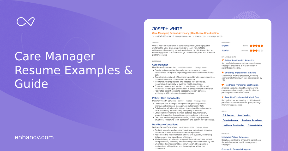 10 Care Manager Resume Examples & Guide for 2026