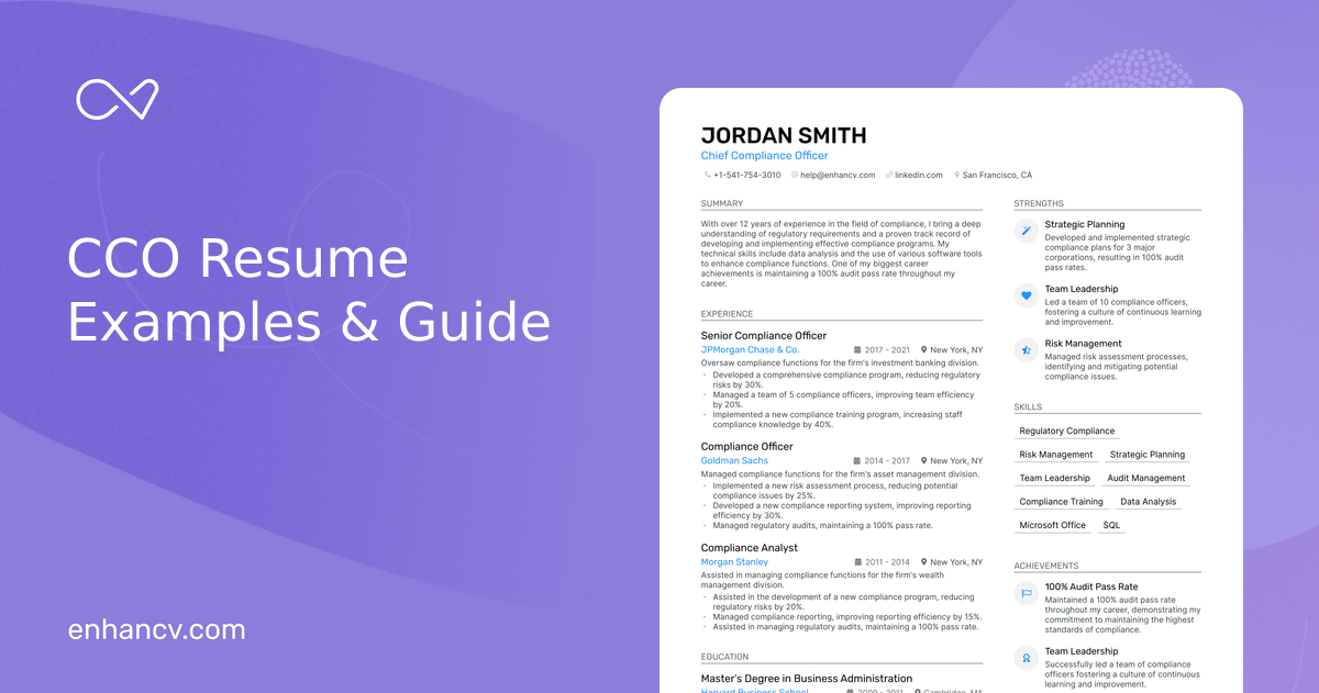 5 Chief Compliance Officer Resume Examples & Guide for 2024