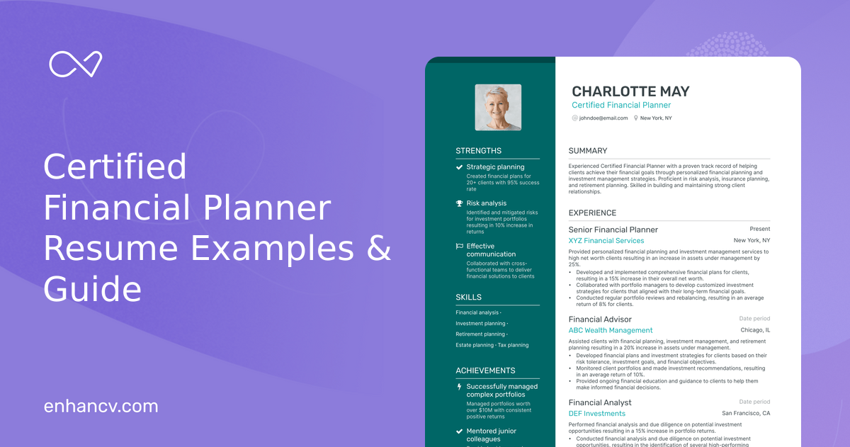 5 Certified Financial Planner Resume Examples & Guide for 2024