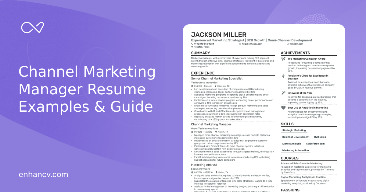 10 Channel Marketing Manager Resume Examples & Guide for 2024