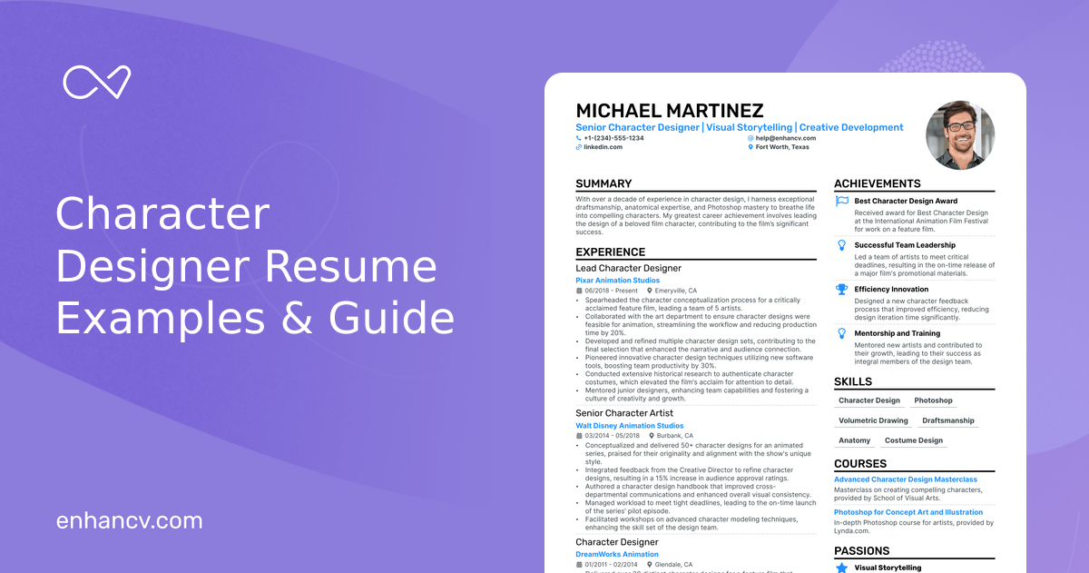 10 Character Designer Resume Examples & Guide for 2024