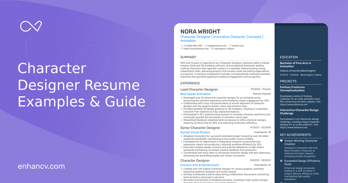 10 Character Designer Resume Examples & Guide for 2026