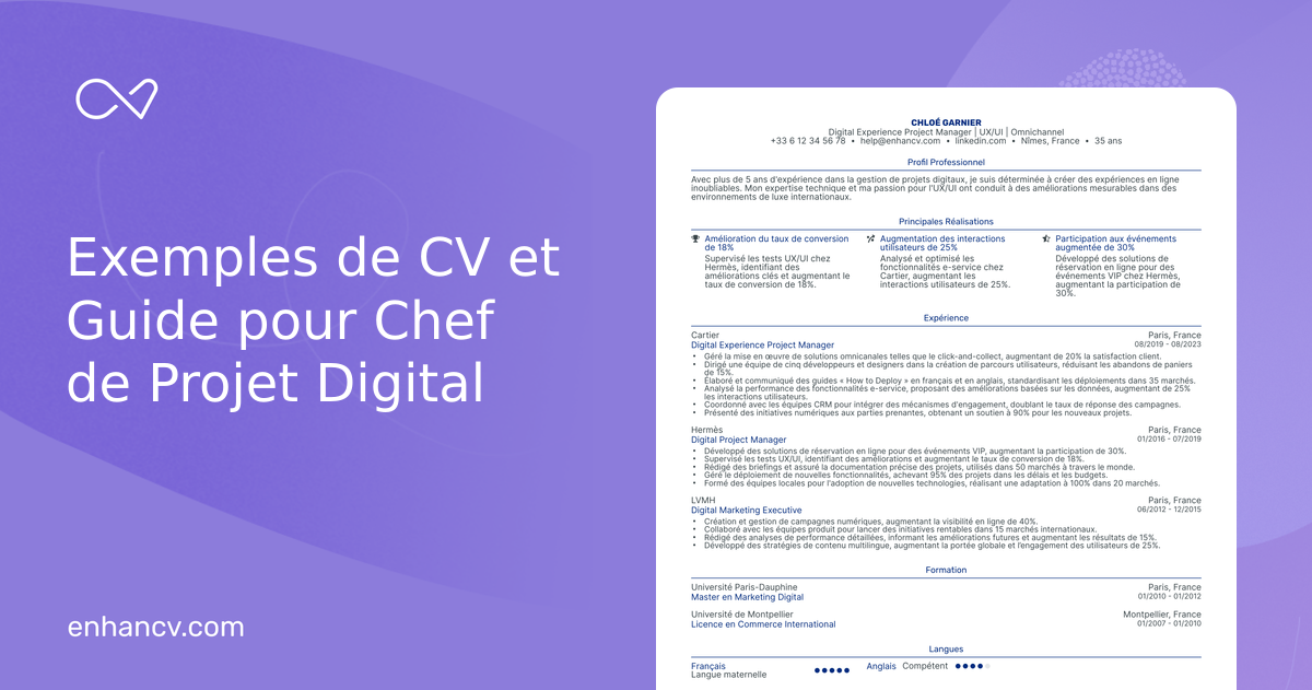 Exemple de CV de Chef de Projet Digital qui a Obtenu un Emploi et ...