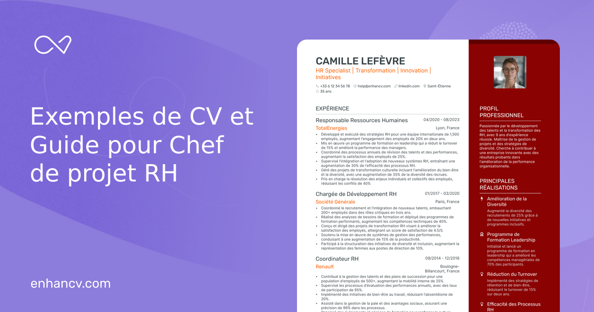 Exemple de CV de Chef de projet RH qui a Obtenu un Emploi et Conseils pour 2026